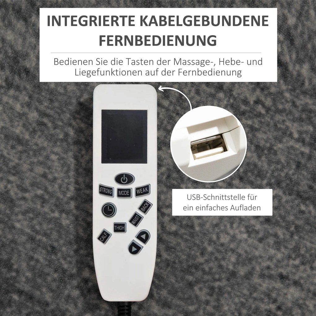Masážní křeslo HOMCOM, polohovací křeslo se stojanem, TV křeslo s USB připojením, s funkcí polohování, kolečka, dálkové ovládání, do 150 kg, černé | …