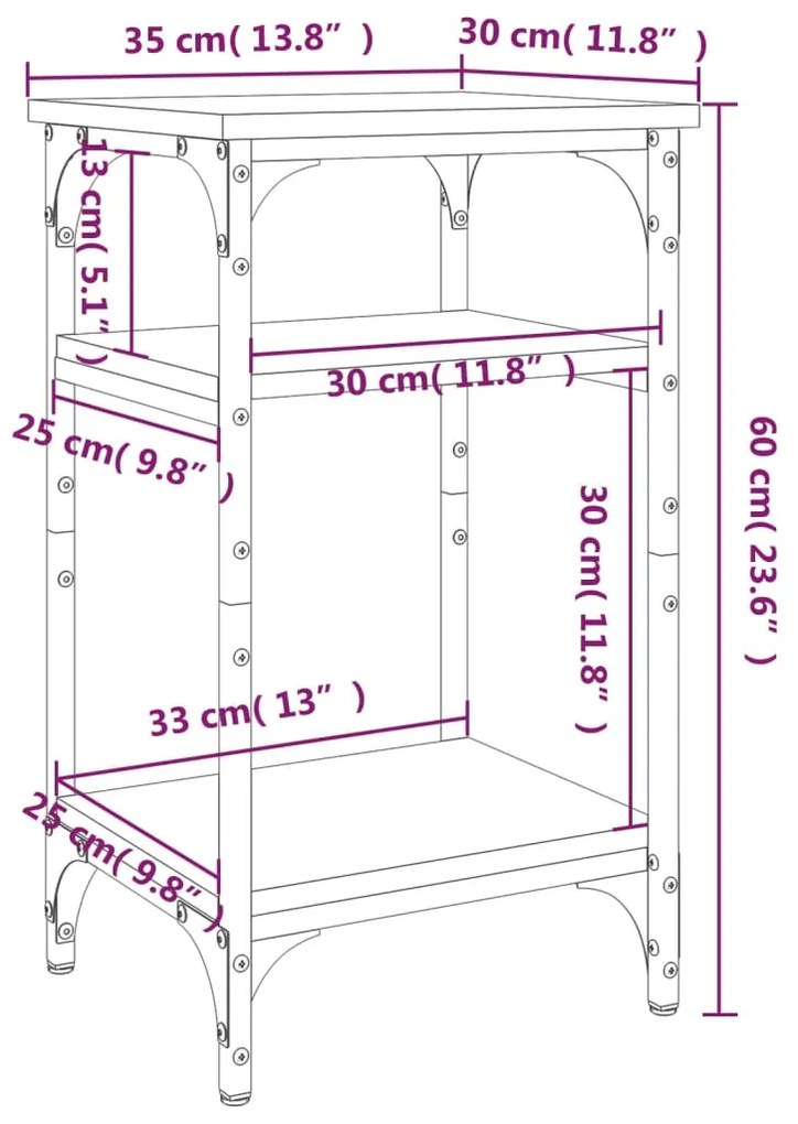 Odkládací stolek šedý sonoma 35 x 30 x 60 cm kompozitní dřevo - Default Title