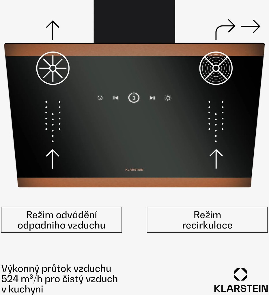 Klarstein FlashLine 60 digestoř, A++, 524 m³/h, 3 úrovně, dotyková, tichá, LED, odsávání/recirkulace, 100 W