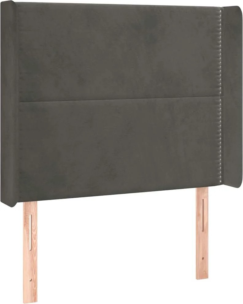 Čelo postele s LED tmavě šedé 93 x 16 x 118/128 cm samet 3123945