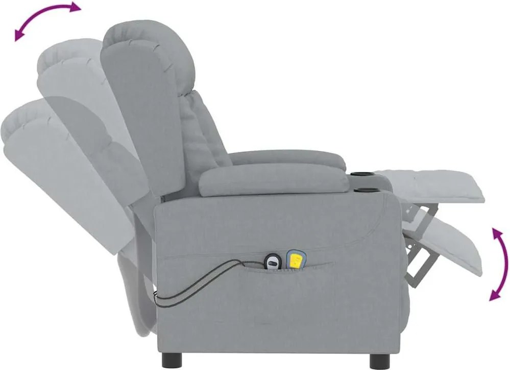 Elektrické masážní křeslo světle šedé textil 3098789