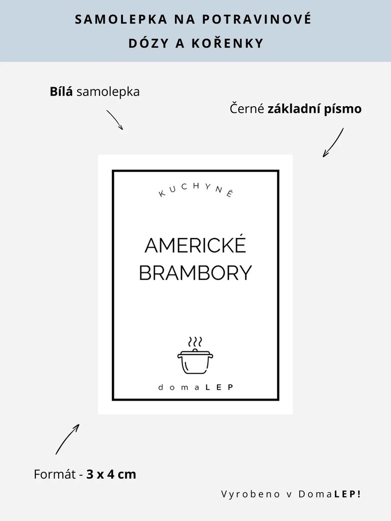 Samolepka na kořenky AMERICKÉ BRAMBORY bílá 3 × 4 cm základní písmo