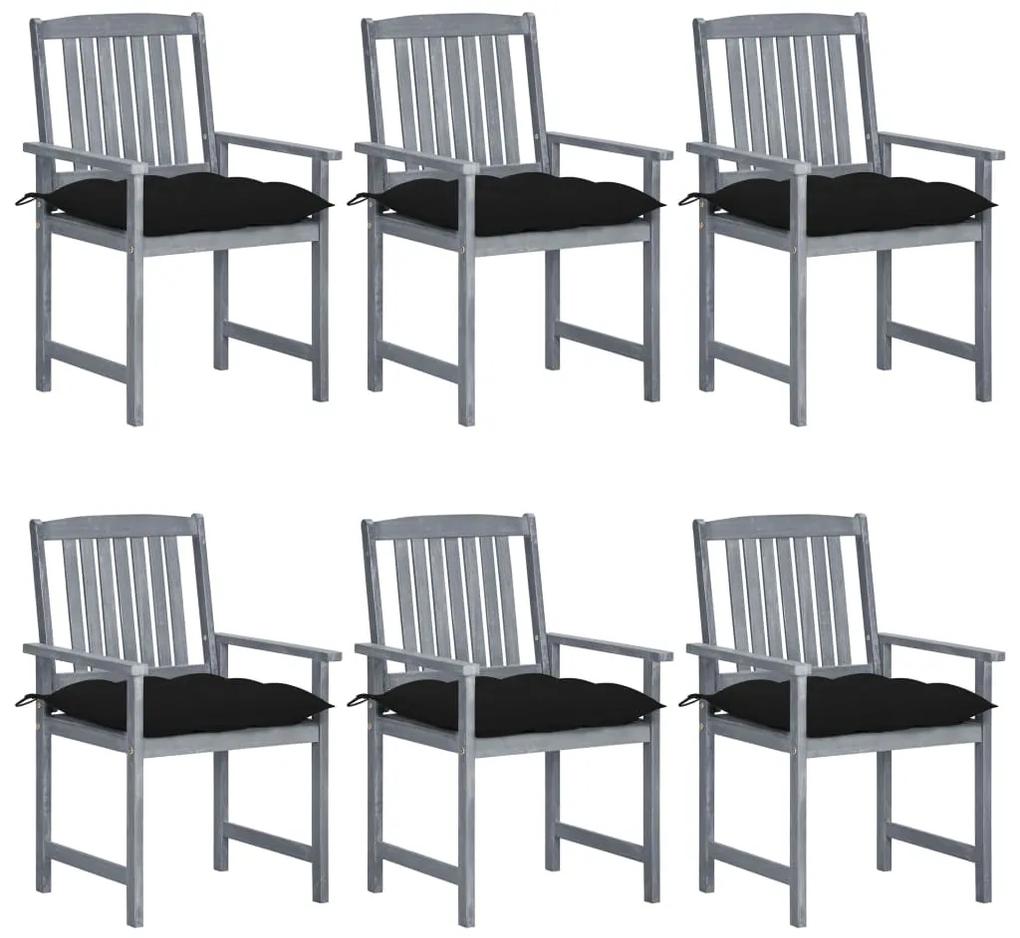 3078244 vidaXL Zahradní židle s poduškami 6 ks masivní akáciové dřevo šedé