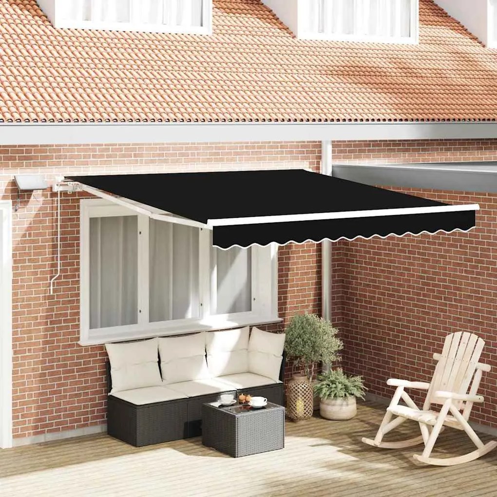 Stahovací markýza Černá 350 x 250 cm Látka a hliník 3330322