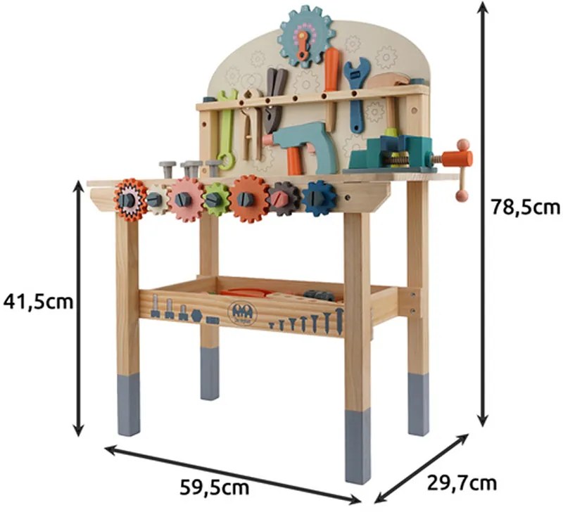 Dětská dřevěná dílna "ponk" pracovní stůl s příslušenstvím 3v1