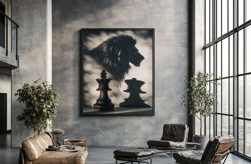 Královský tah - obraz - Síla lva a strategie šachu 26 - 50 x 70 cm - 649 Kč