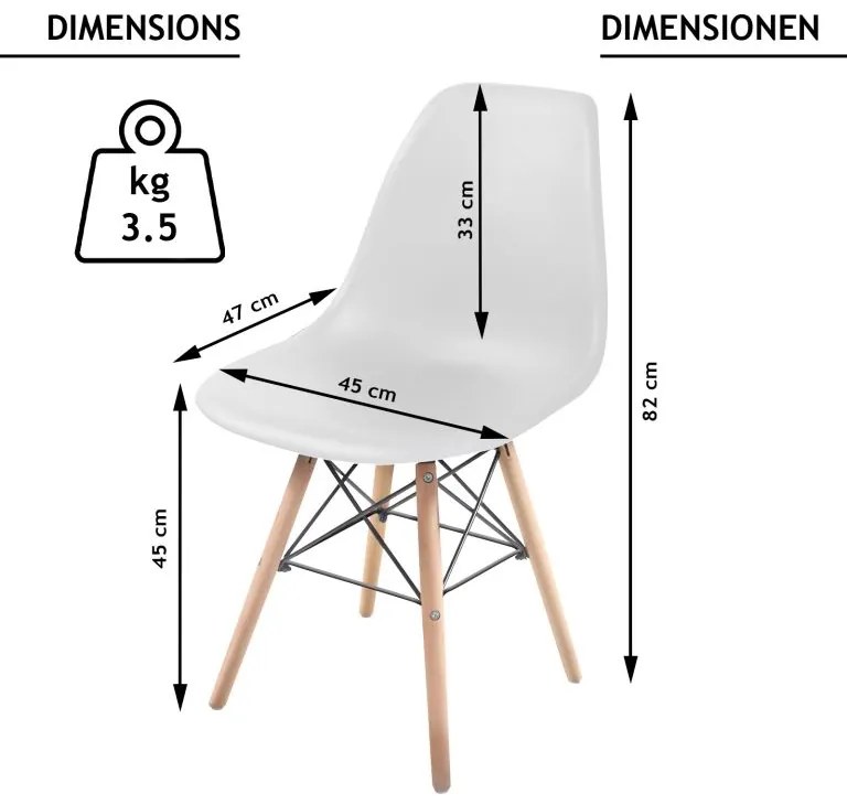 Miadomodo Sada 2 jídelních židlí s plastovým sedákem, bílá