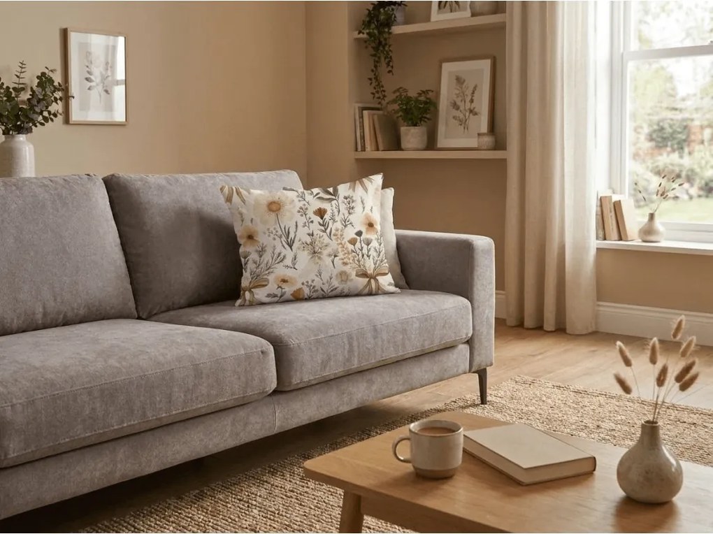Polybavlněný povlak na polštář FLORAL RIBBON POLY 50x70 cm, krémový