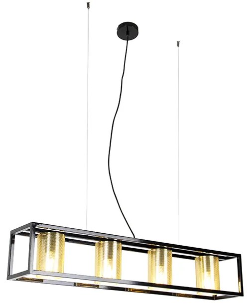 Průmyslová závěsná lampa černá se zlatými 4 světly - Cage Tess
