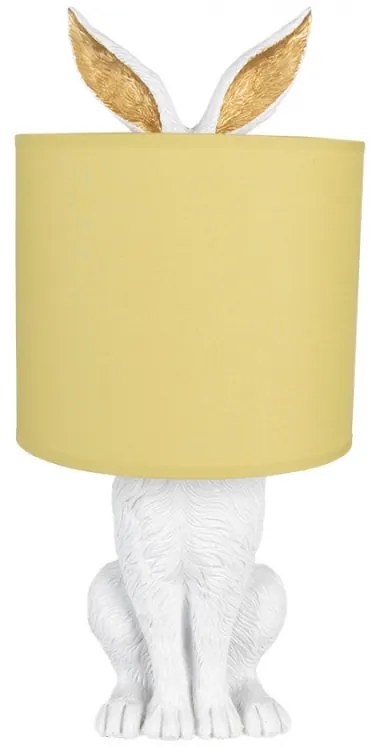 Bílá stolní lampa králík se žlutým stínidlem Konijn