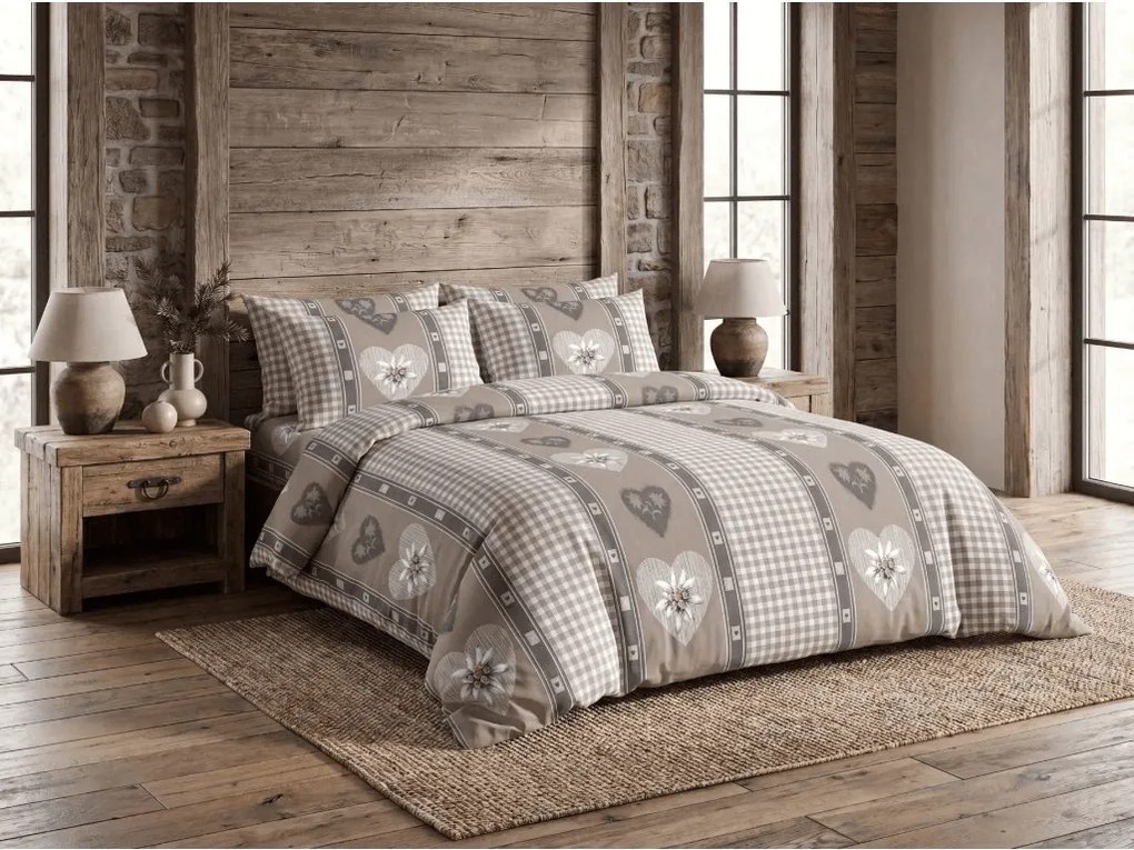 Krepové povlečení HEART RETRO POLY hnědé Rozměr povlečení: 70 x 90 cm | 140 x 220 cm