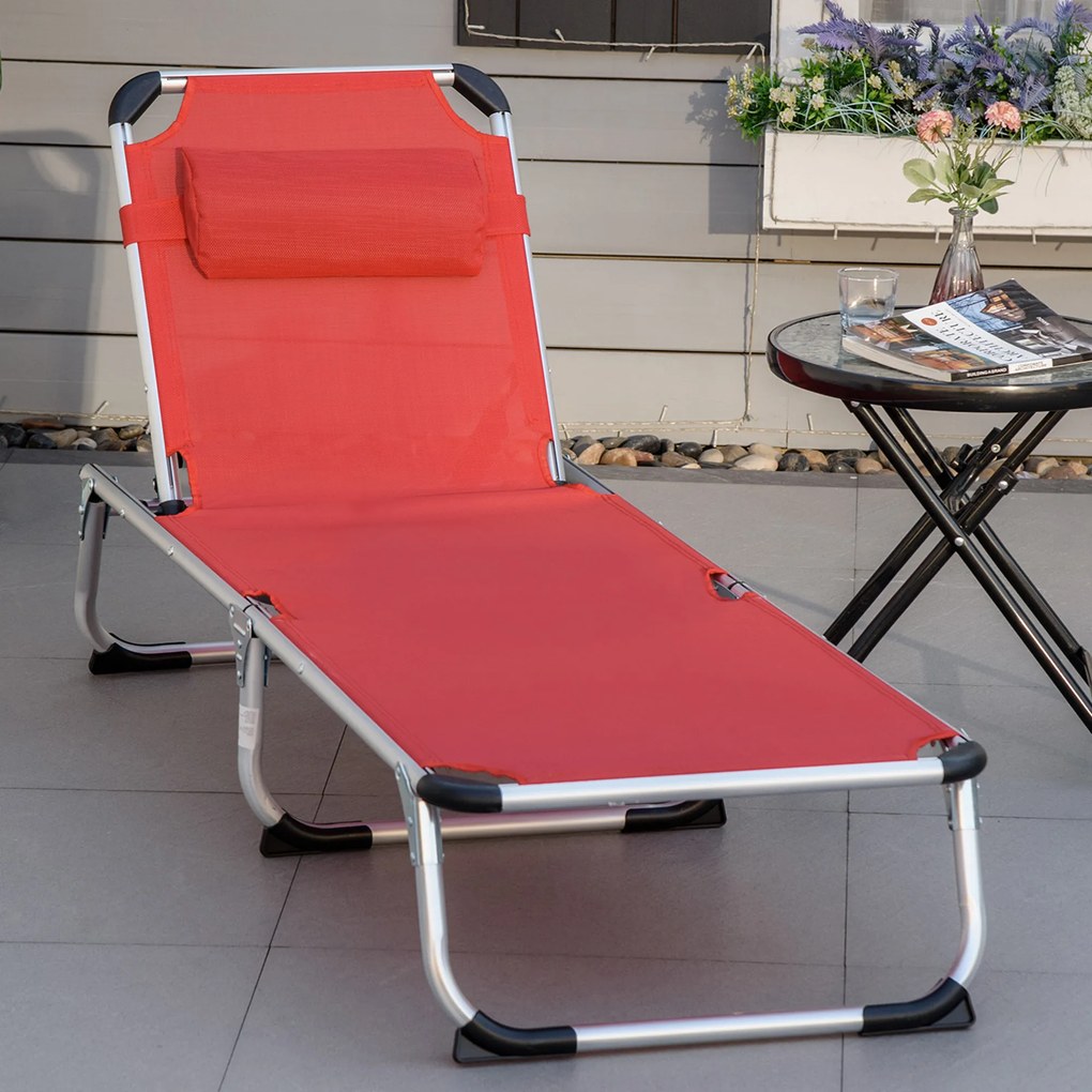 Zahradní lehátko Outsunny 5polohové nastavitelné skládací ergonomické lehátko se síťovinou červené 165 x 60 x 76 cm pro hodiny relaxace venku | Aosom…