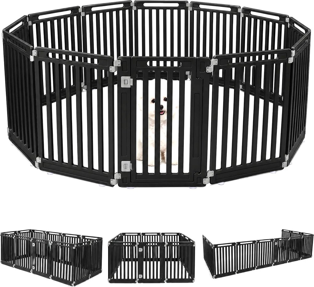 Costway Skládací ohradník pro psy z HDPE s 12 panely a uzamykatelnými dvířky