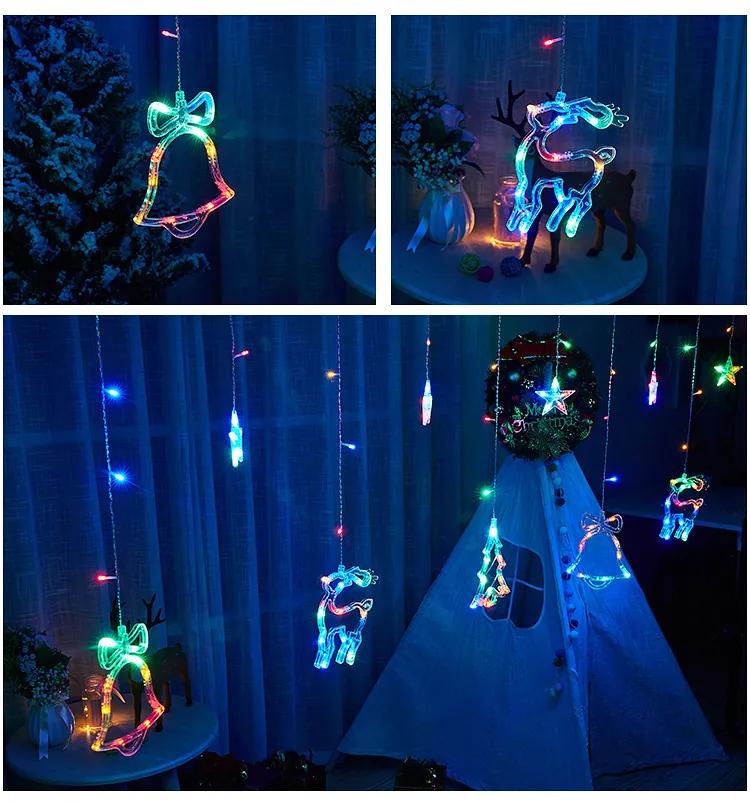 Vnitřní LED vánoční závěs - sob, stromeček, zvoneček, 3m, 138 LED, různé barvy na výběr Barva: Různobarevná