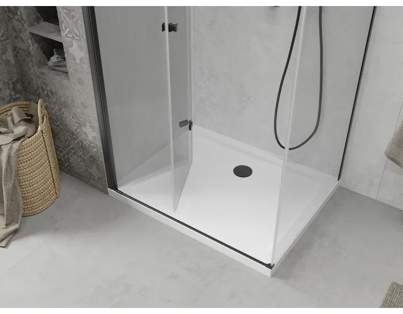 Mexen Lima skládací sprchový kout 100 x 80 cm, Průhledné, Černá + sprchová vanička Flat, Bílá - 856-100-080-70-00-4010B