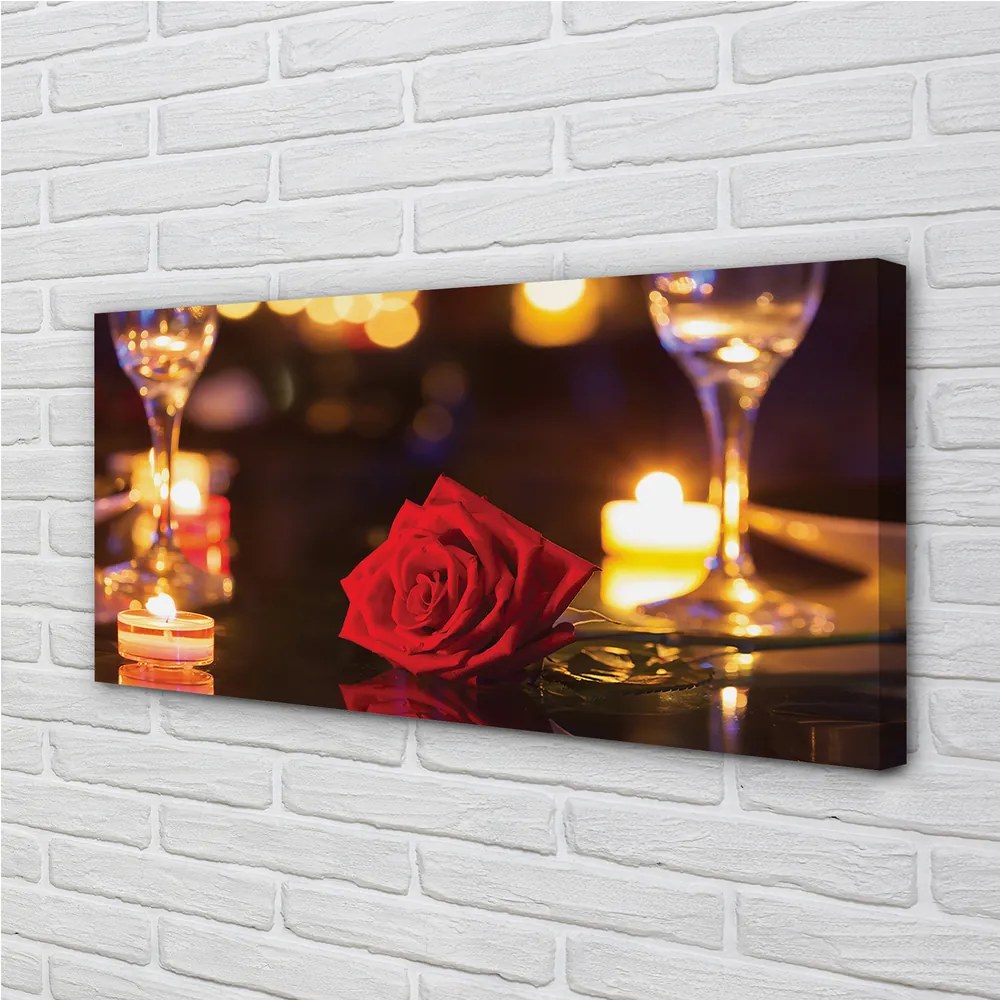 Obrazy na plátně Rose svíčka brýle 125x50 cm