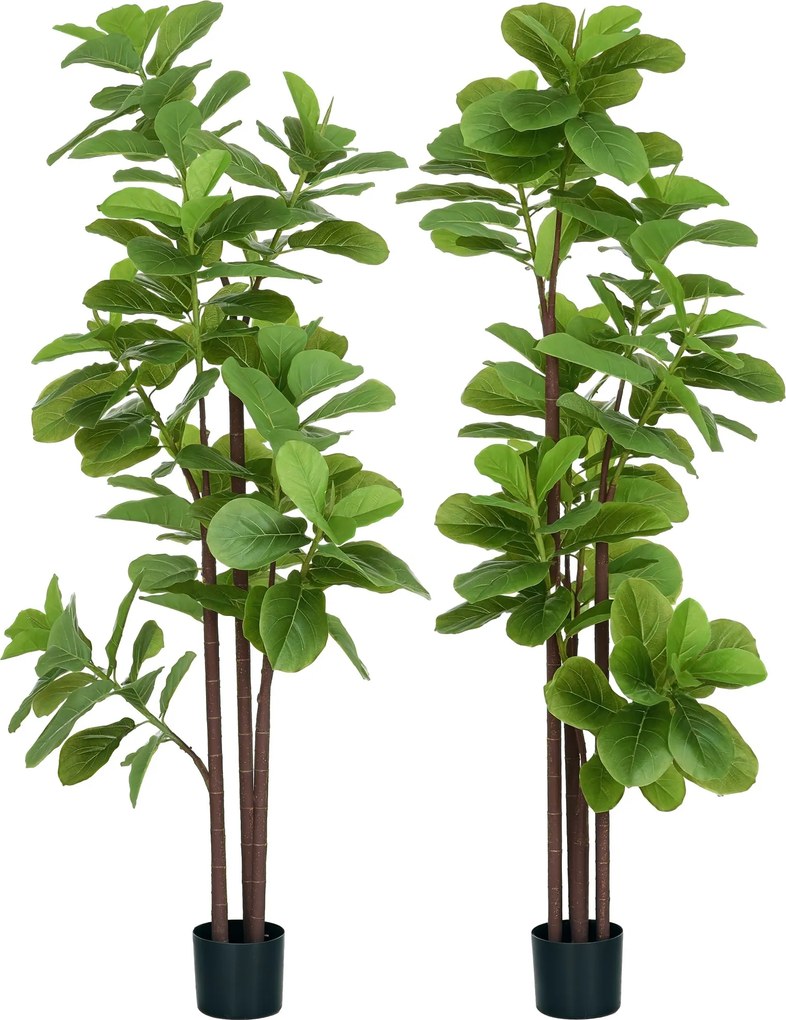 HOMCOM Sada 2 Umělých Rostlin Ficus Lyrata 180cm Vysoké s Květináčem, Velký Umělý Strom pro Dekoraci | Aosom