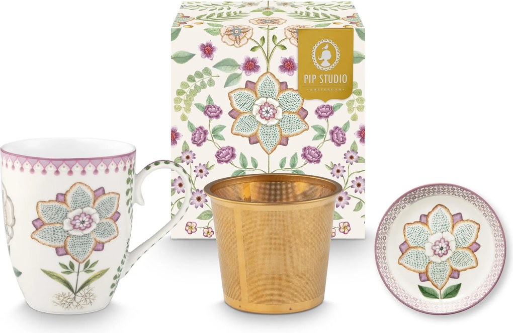 Pip Studio Lily &amp; Lotus sada na čaj pro jednoho 350 ml, lila (Sada na čaj pro jednoho v dárkové krabičce)