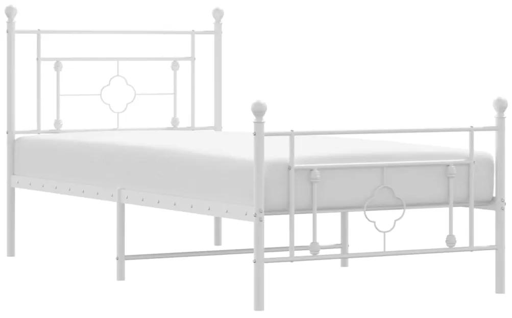 Kovový rám postele s hlavovým a nožním čelem bílý 100 x 200 cm - Default Title