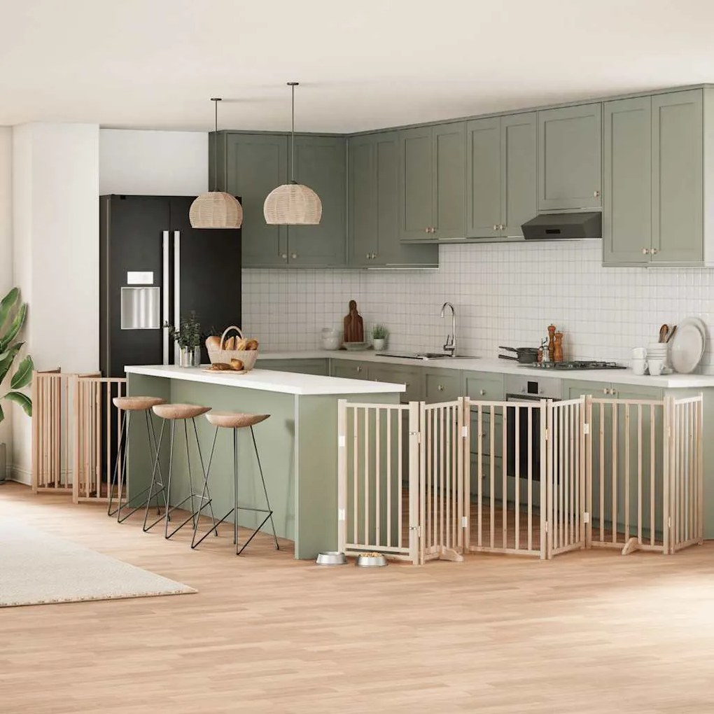 Zábrana pro psy s dvířky skládací 12 panelů 600 cm topol 3155701
