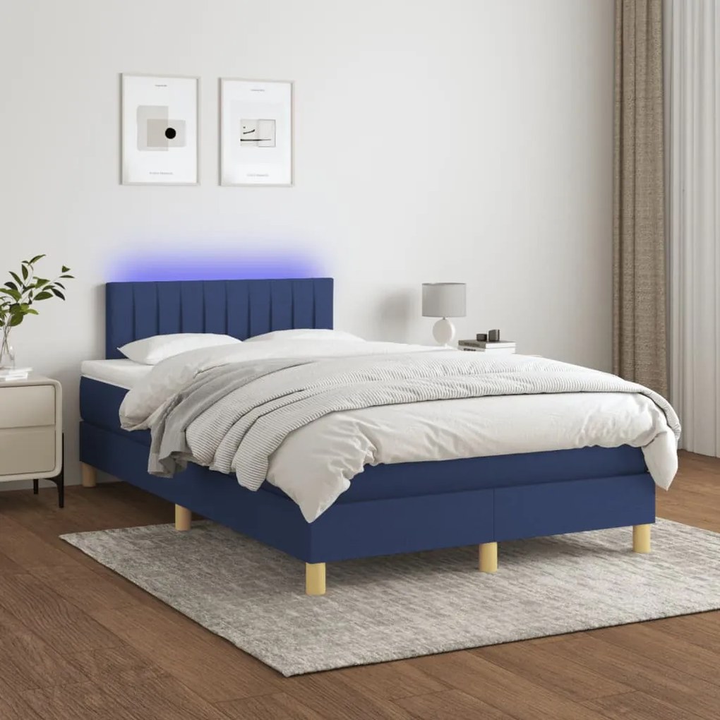 Box spring postel s matrací a LED modrá 120 x 200 cm textil 3133867