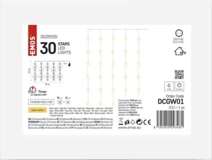 LED vánoční závěs EMOS DCGW01 ZY2263 hvězdy 120x90cm vnitřní použití teplá bílá s časovačem