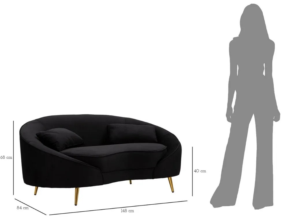 Designová pohovka Yasmeen 148 cm černá / zlatá