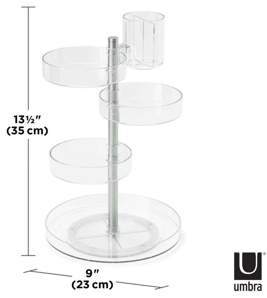 Otočný organizér na kosmetiku Umbra Pirouette | pruhledná, chromová