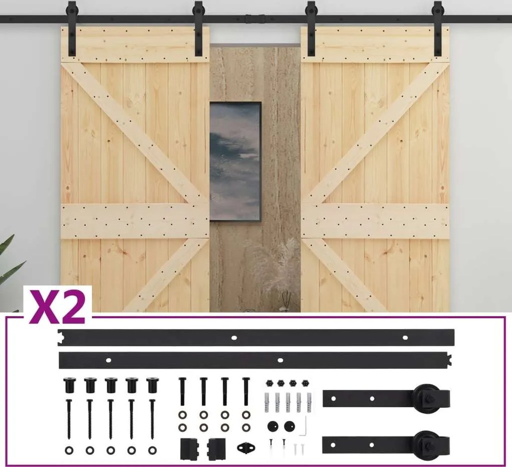 vidaXL Posuvné dveře s kováním 80 x 210 cm masivní borovice [3057586] Barva: Hnědá