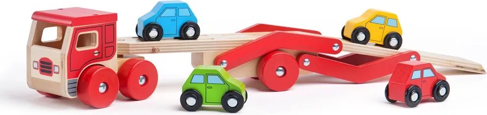 Bigjigs Toys Dřevěný kamion s auty