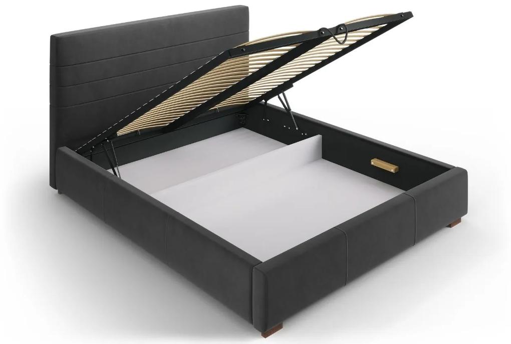 Tmavě šedá sametová postel MICADONI ARANDA 160 x 200 cm