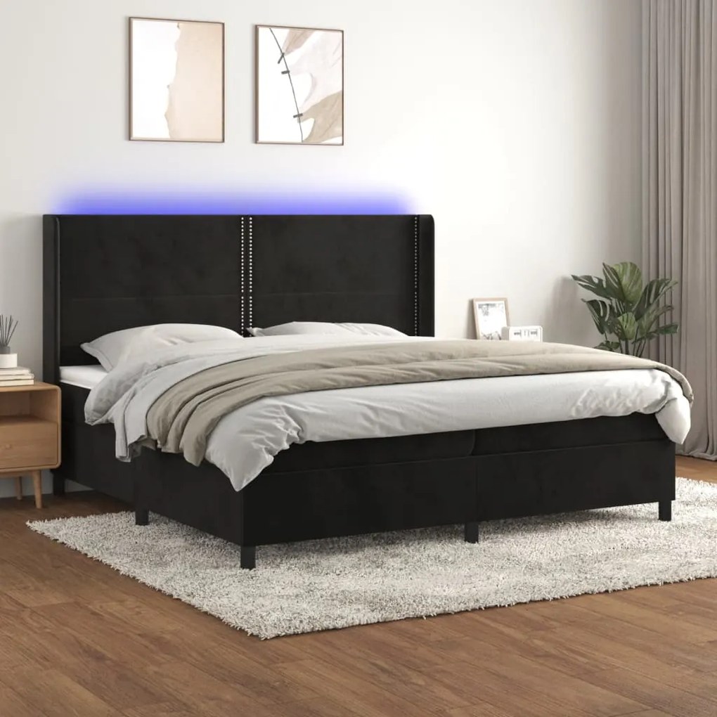 Box spring postel s matrací a LED černá 200x200 cm samet