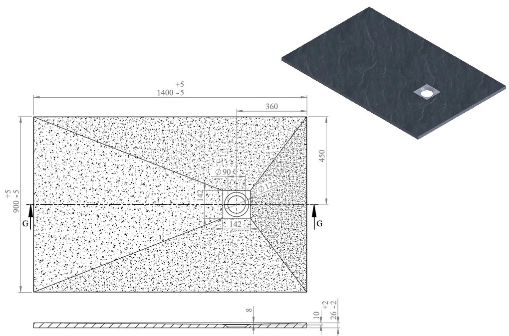 Vayer Kronos obdélníková sprchová vanička, litý mramor Rozměr vaničky: 120x80cm