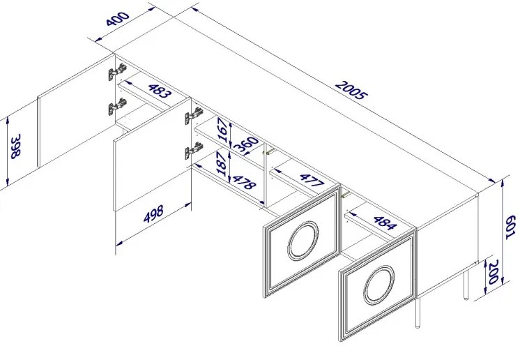 Televizní stolek Palazzo 200 cm černý/dub craft
