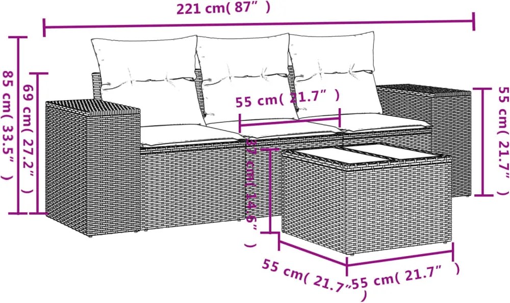4dílná zahradní sedací souprava s poduškami šedá polyratan 3222269