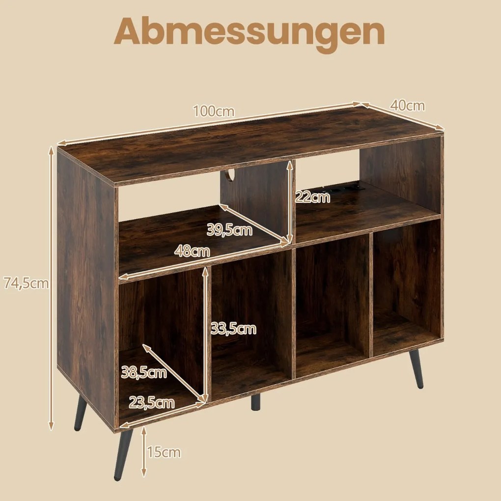 Costway 3 Řadový stojan na gramofon s nabíjecí stanicí a vinylovými úložnými