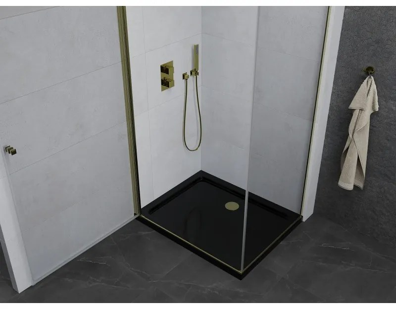 Mexen Pretoria sprchový kout s otočnými dveřmi 80 x 100 cm, průhledné, Zlatá+ vanička do sprchového kouta Flat, Černá - 852-080-