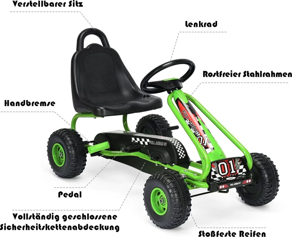 Costway Motokára Pedal s nastavitelným sedadlem 4 kola Pedál Poháněný Ride-On