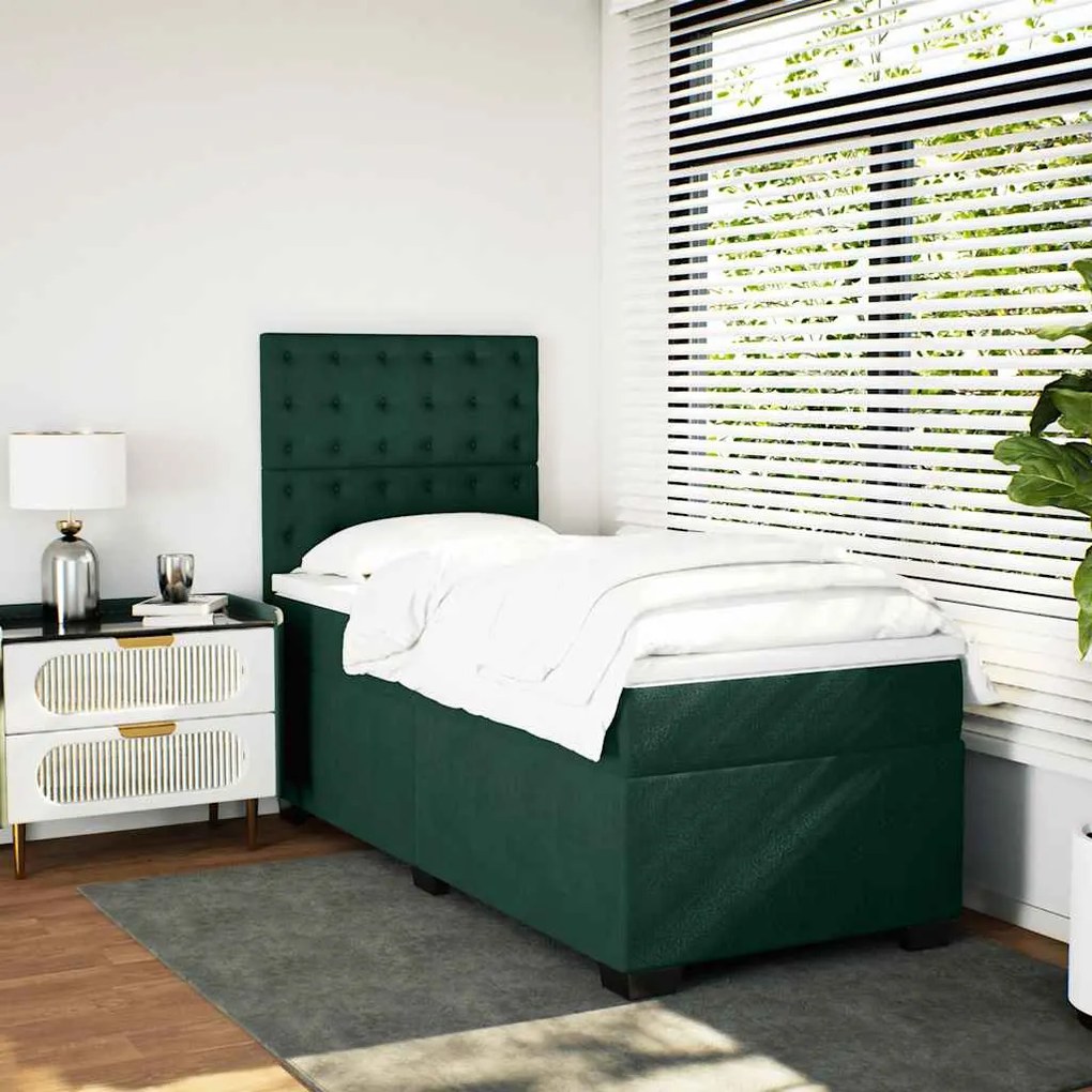 Box spring postel s matrací tmavě zelená 90x200 cm samet 3293125