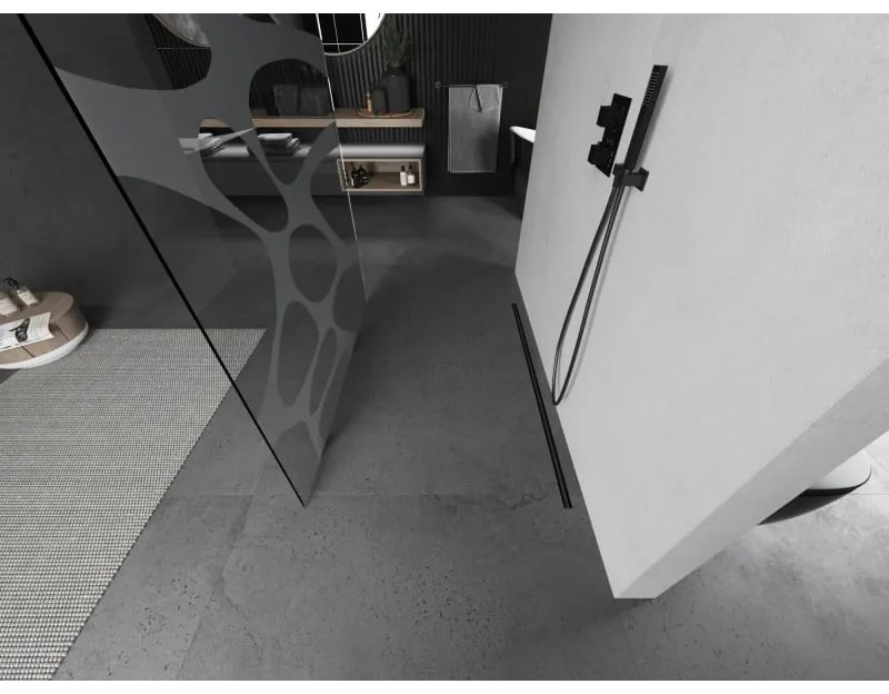 Mexen Kioto, sprchová zástěna Walk-In 120 x 200 cm, 8mm čiré sklo bílý vzor, grafitový profil, 800-120-002-66-97