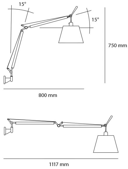 Artemide 0947020A+A025150 Tolomeo basculante parette, nástěnná lampa s vypínačem, satinové stínítko, 1x70W E27, max. výška 111cm