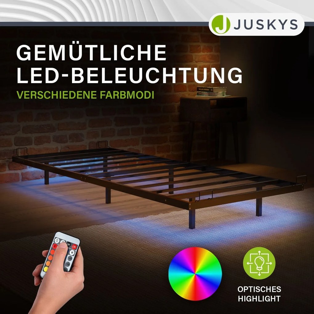 Juskys Kovová postel Palamos s LED osvětlením Velikost: 140 × 200 cm