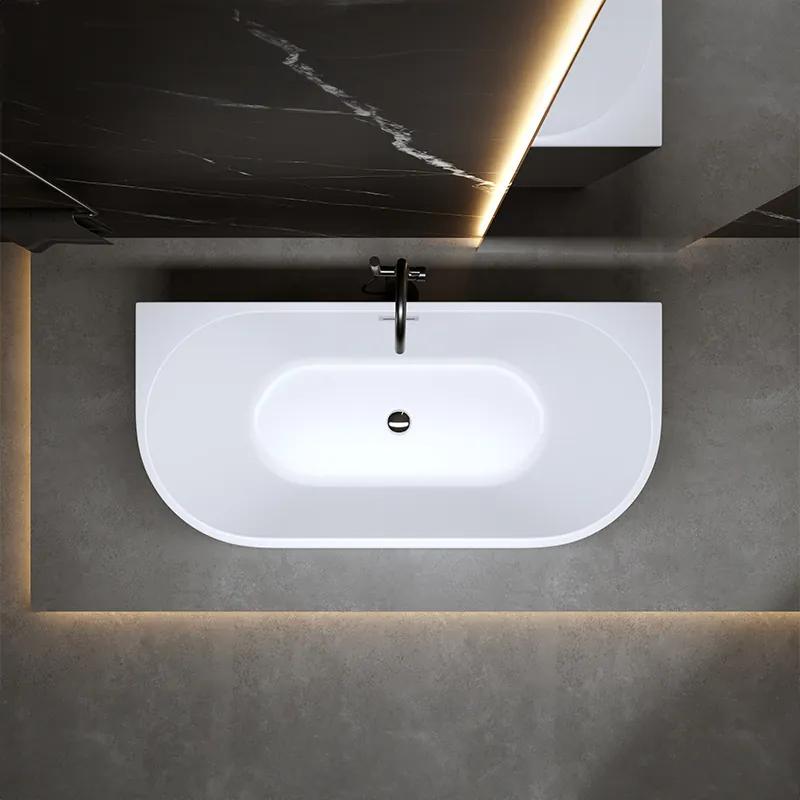 BPS-koupelny Volně stojící akrylátová vana ke stěně HYD-LE527C 160x75 bílá, odtokový komplet chrom