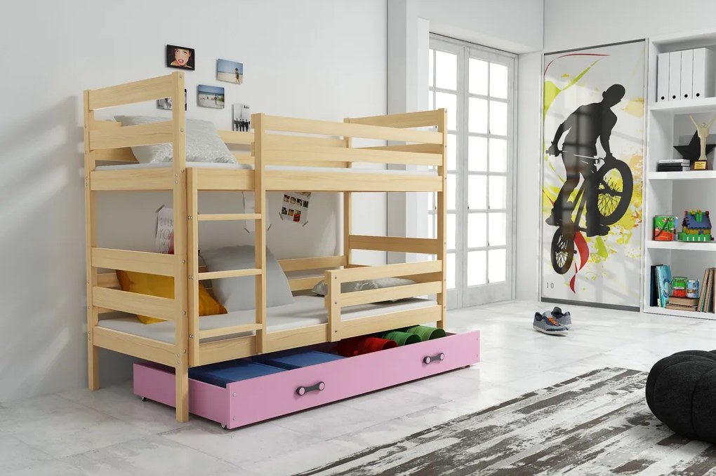 BMS Group Dětská patrová postel s úložným prostorem ERYK borovice Velikost postele: 160x80 cm, Barva šuplíku: Modrá