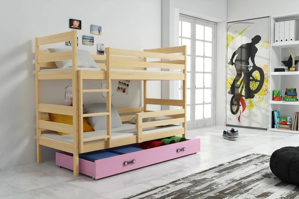 BMS Group Dětská patrová postel s úložným prostorem ERYK borovice Velikost postele: 190x80 cm, Barva šuplíku: Zelená
