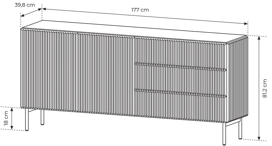 MUTI c | komoda 177 2D3S | 177 cm | černá