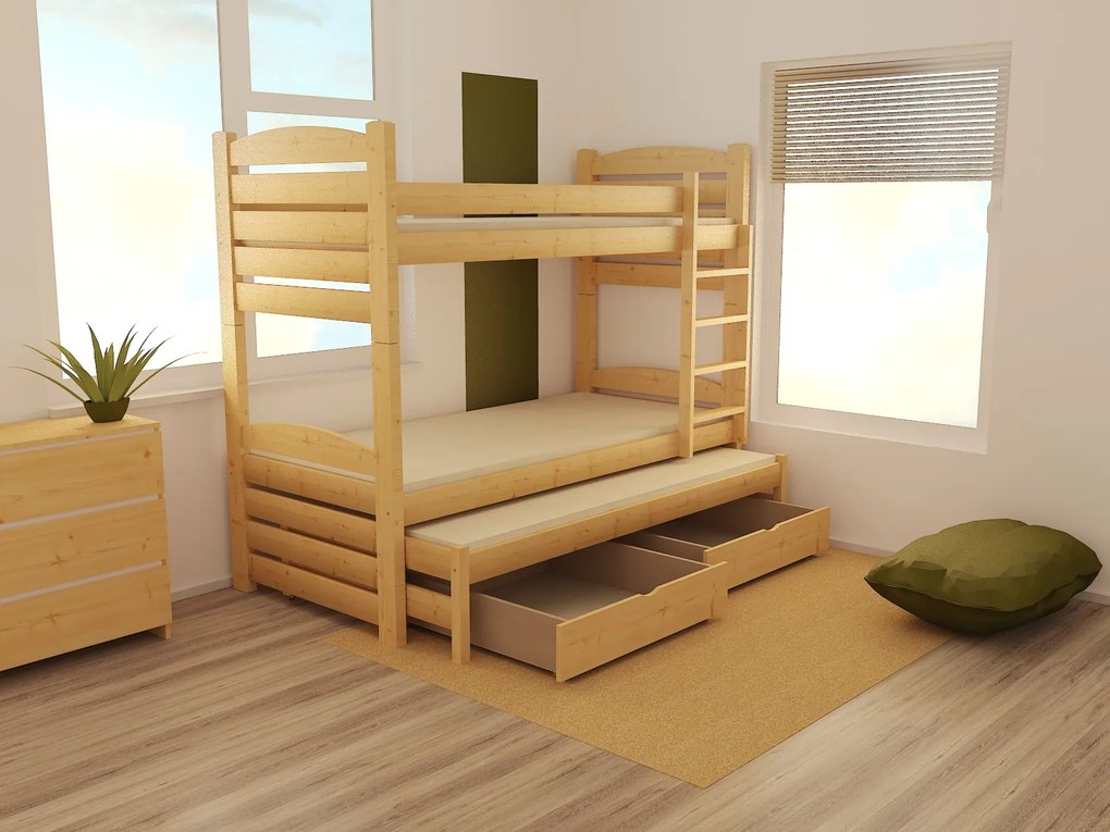 Patrová postel s výsuvnou přistýlkou PPV 022 90 x 190 cm - přírodní