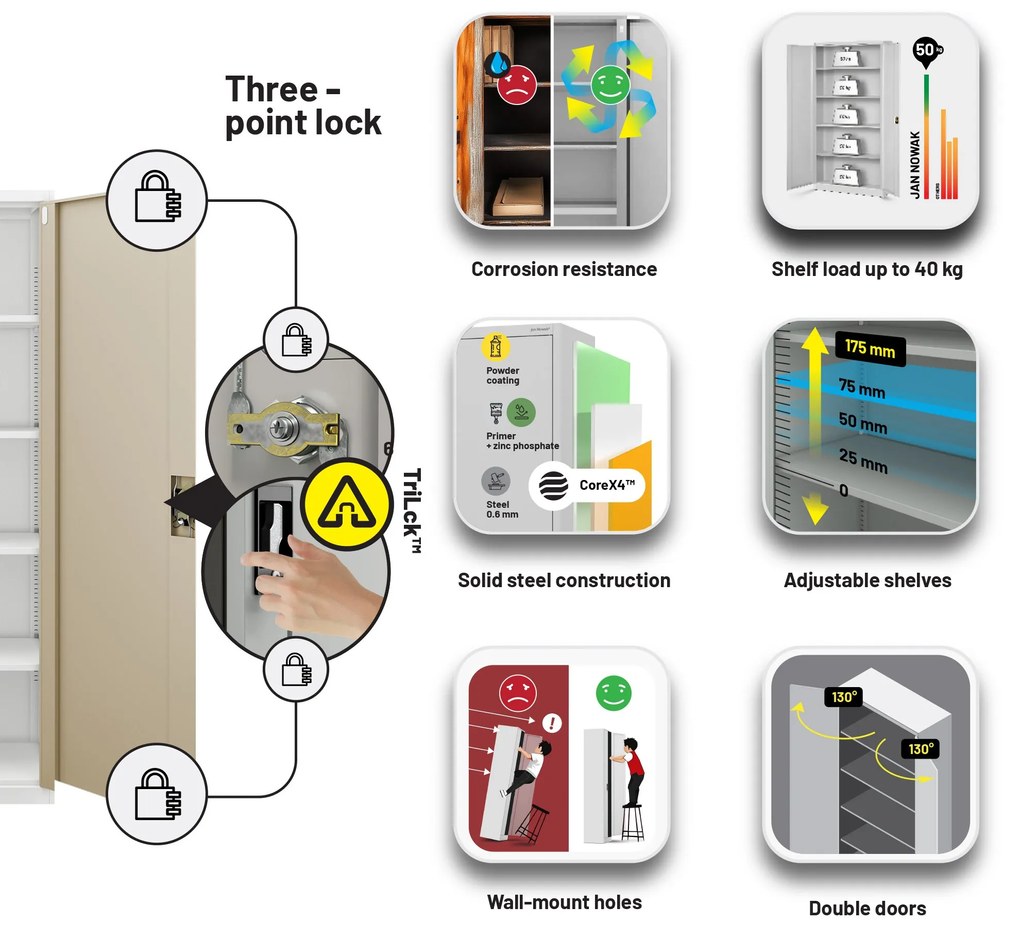 Kancelářská kovová skříň Bílý/ Zlatý dub: Eco Design JAN II