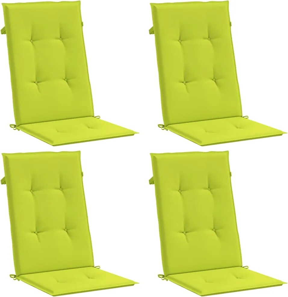 Podušky na židli vysoké opěradlo 4 ks jasně zelené 120x50x3 cm 314120
