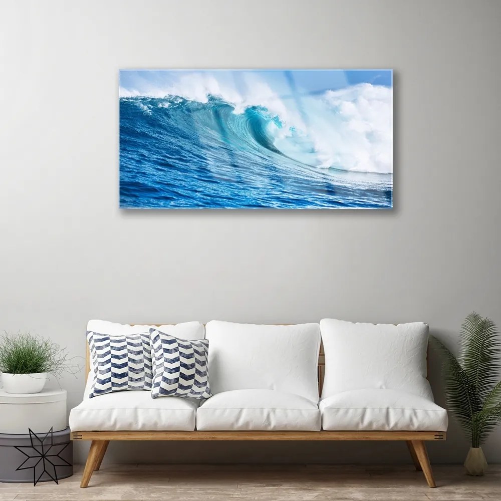 Obraz na skle Vlny Moře Nebe Mraky 120x60 cm